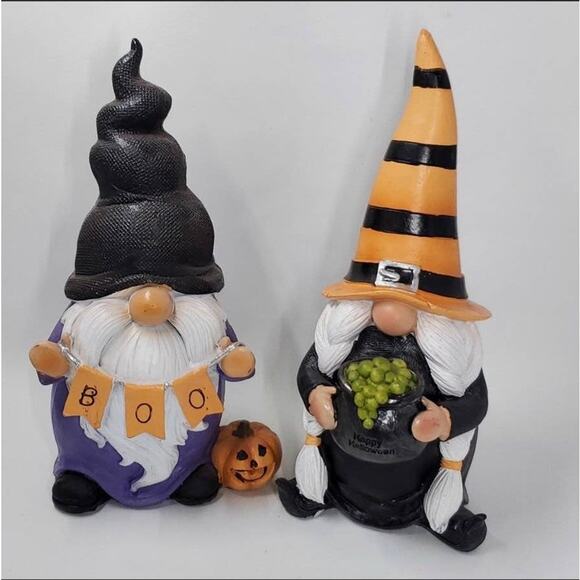 Transpac | Holiday | 2 Halloween Witch Wizard Gnomes Cauldron Boo ...